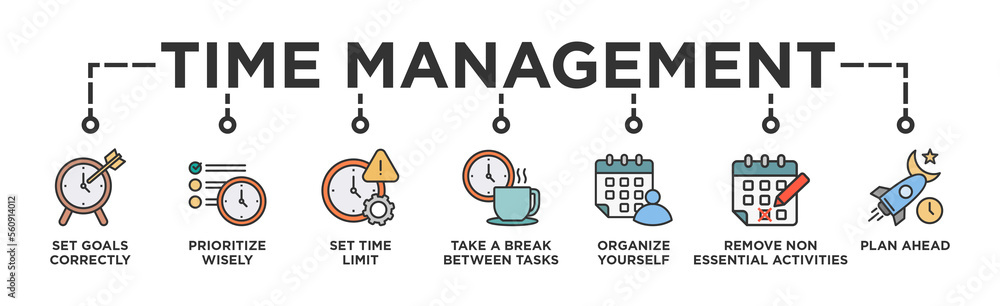 Time management banner web icon illustration concept with icon of Goals ...