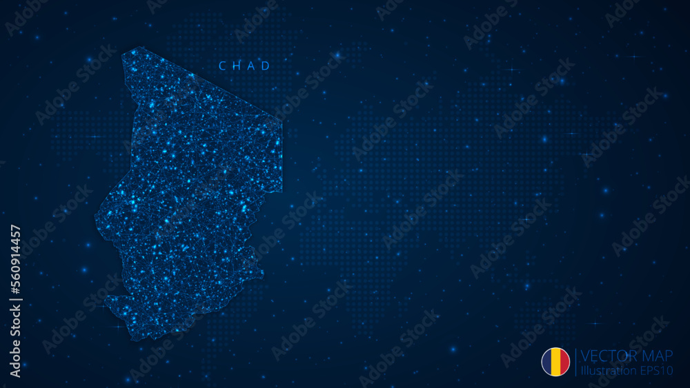 Map of Chad modern design with polygonal shapes on dark blue background ...