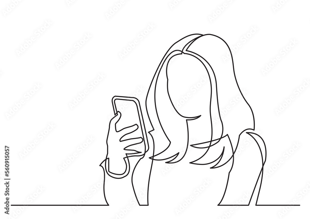continuous line drawing woman reading mobile phone - PNG image with ...