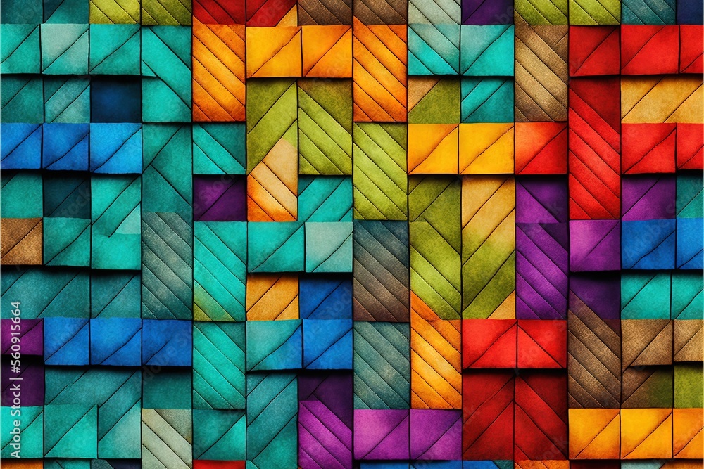 a colorful background of different colored squares and lines of varying ...