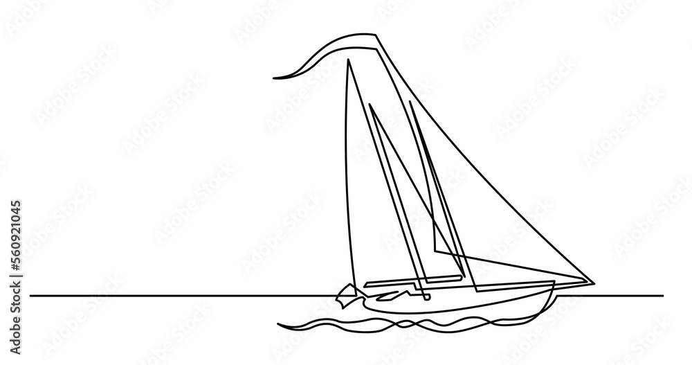 continuous line drawing of beautiful sailboat sailing on sea - PNG ...