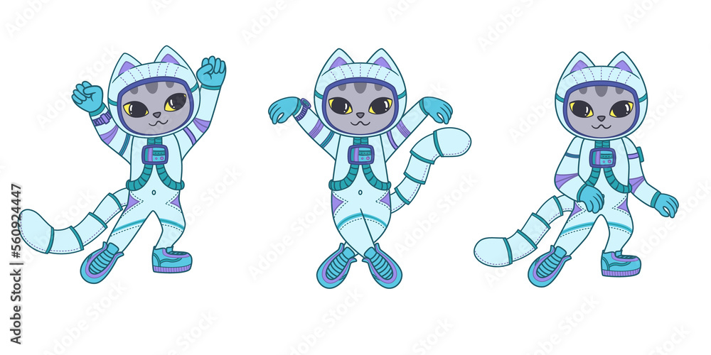 Collection of cute dancing cats in a spacesuits. Astronaut kitten ...