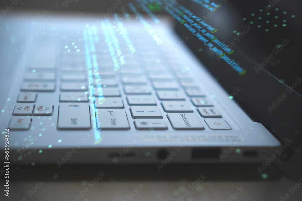 computer programming on laptop, source code shows on laptop keyboard ...