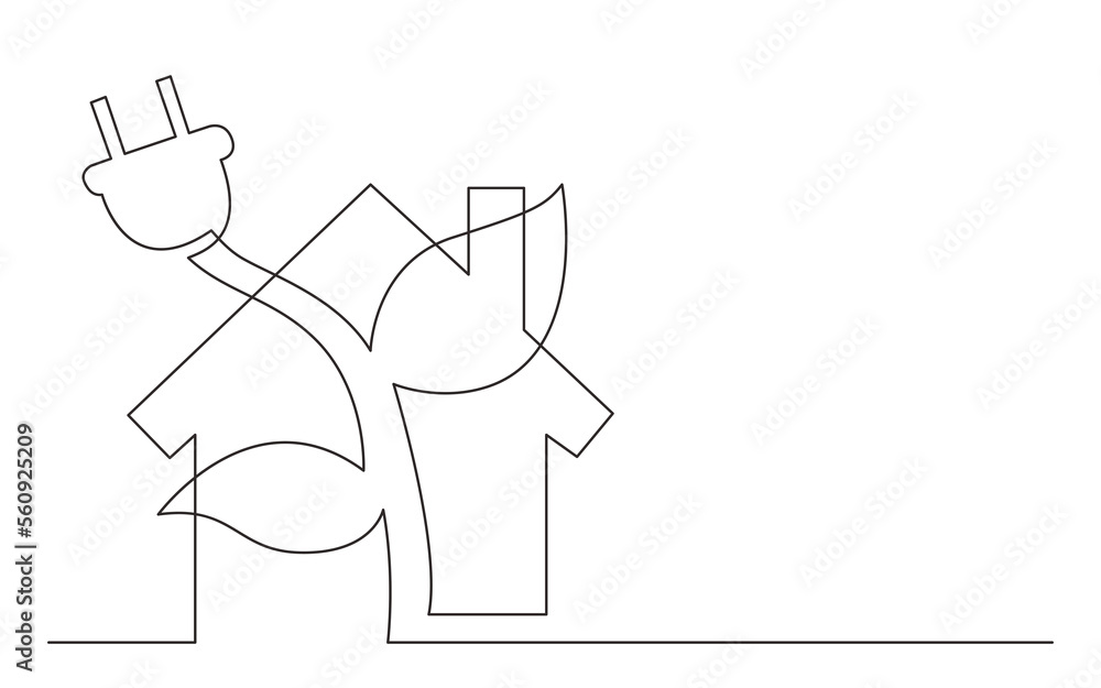 continuous line drawing electical renewal energy plugin house plant ...