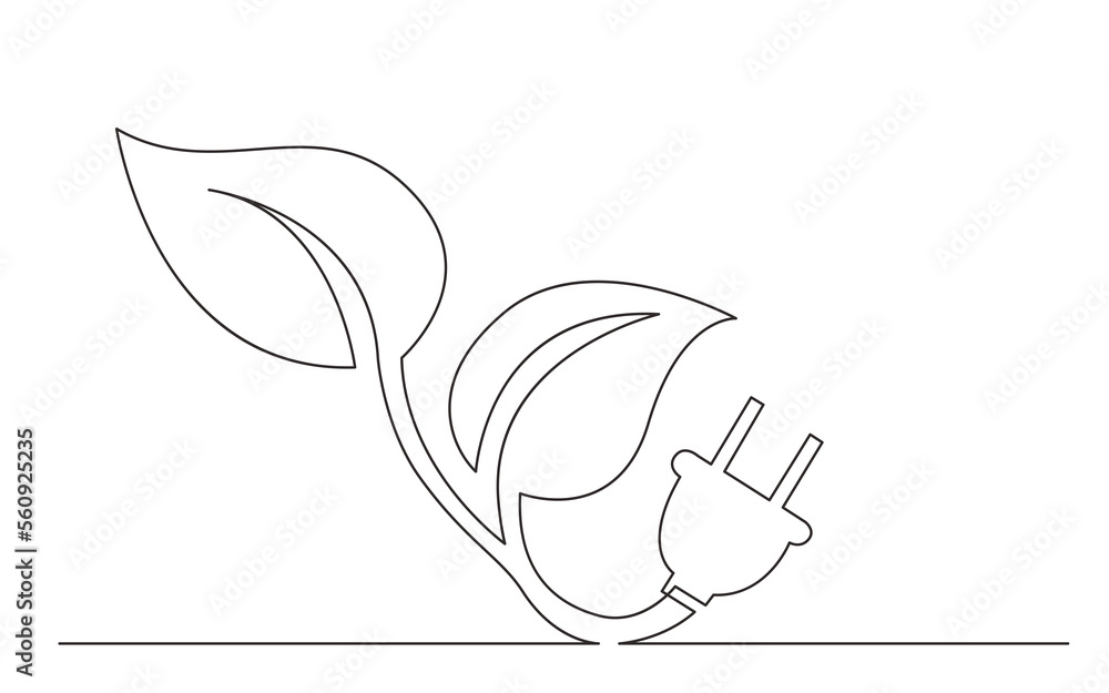 continuous line drawing electical renewal energy plugin plant - PNG ...