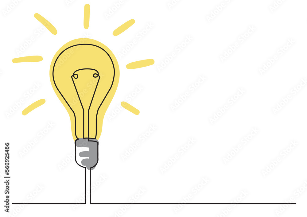 continuous line drawing light bulb colored colored - PNG image with ...