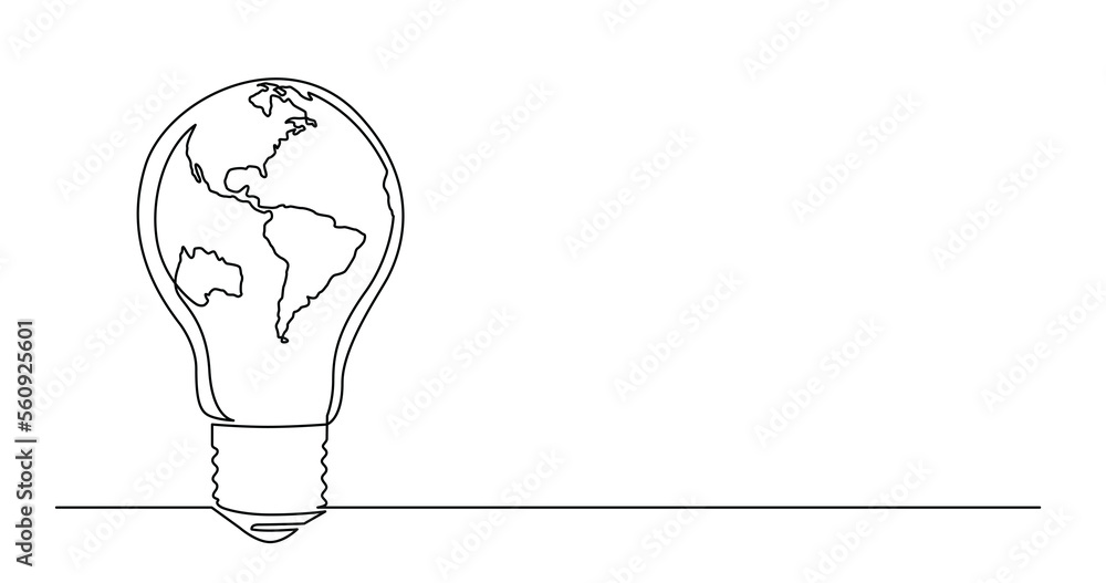 continuous line drawing of planet earth as a light bulb - PNG image ...