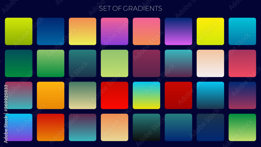 Trendy gradient swatches. Set of multicolored gradients. EPS 10 ...