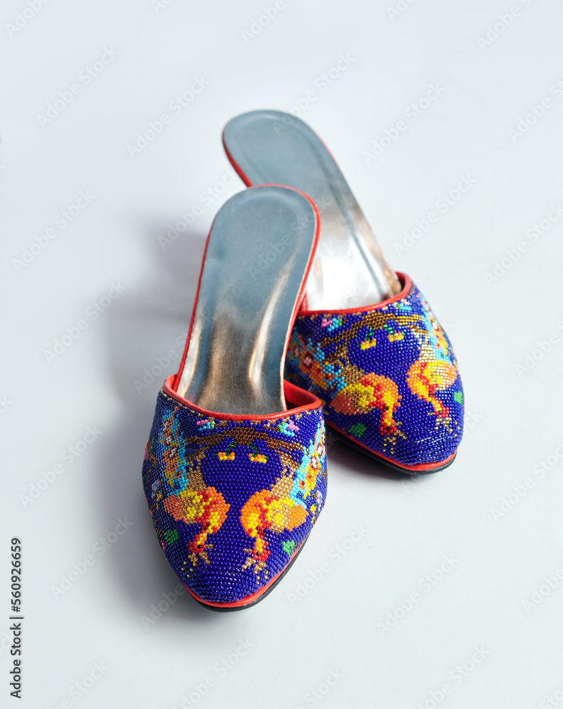 Blue nyonya manek shoes or nyonya neaded shoes. A nyonya traditional ...