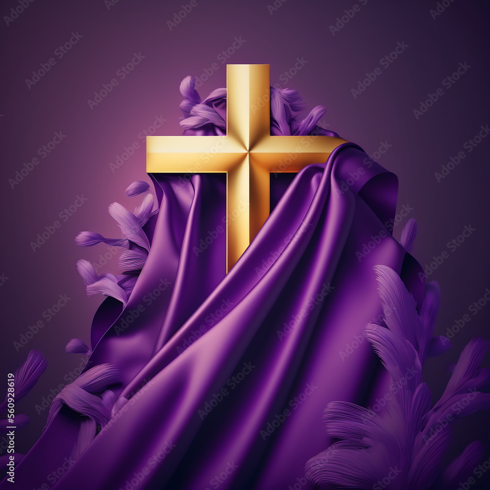 religion christ's golden cross on top of purple cloth, Generative AI ...