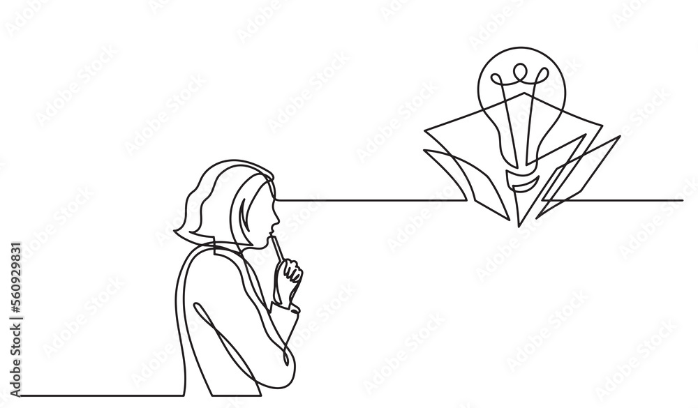 one line drawing of person thinking solving problems finding solutions ...