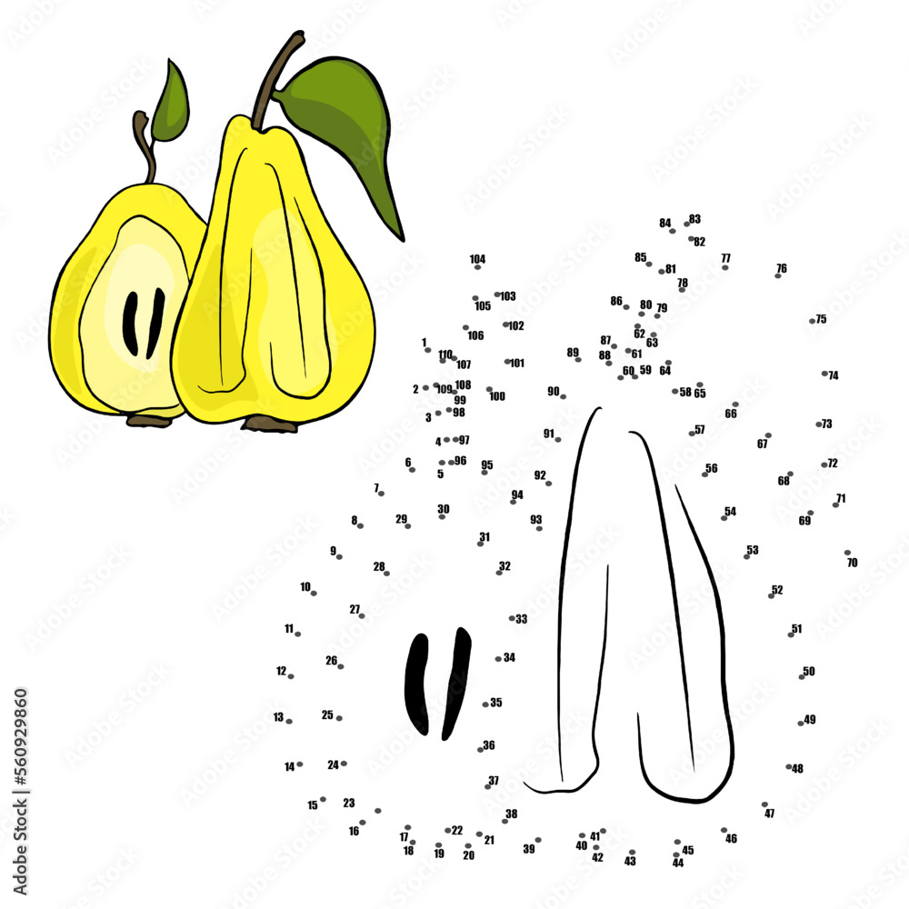 Educational game for kids. Dot to dot game for children. Cartoon pear ...