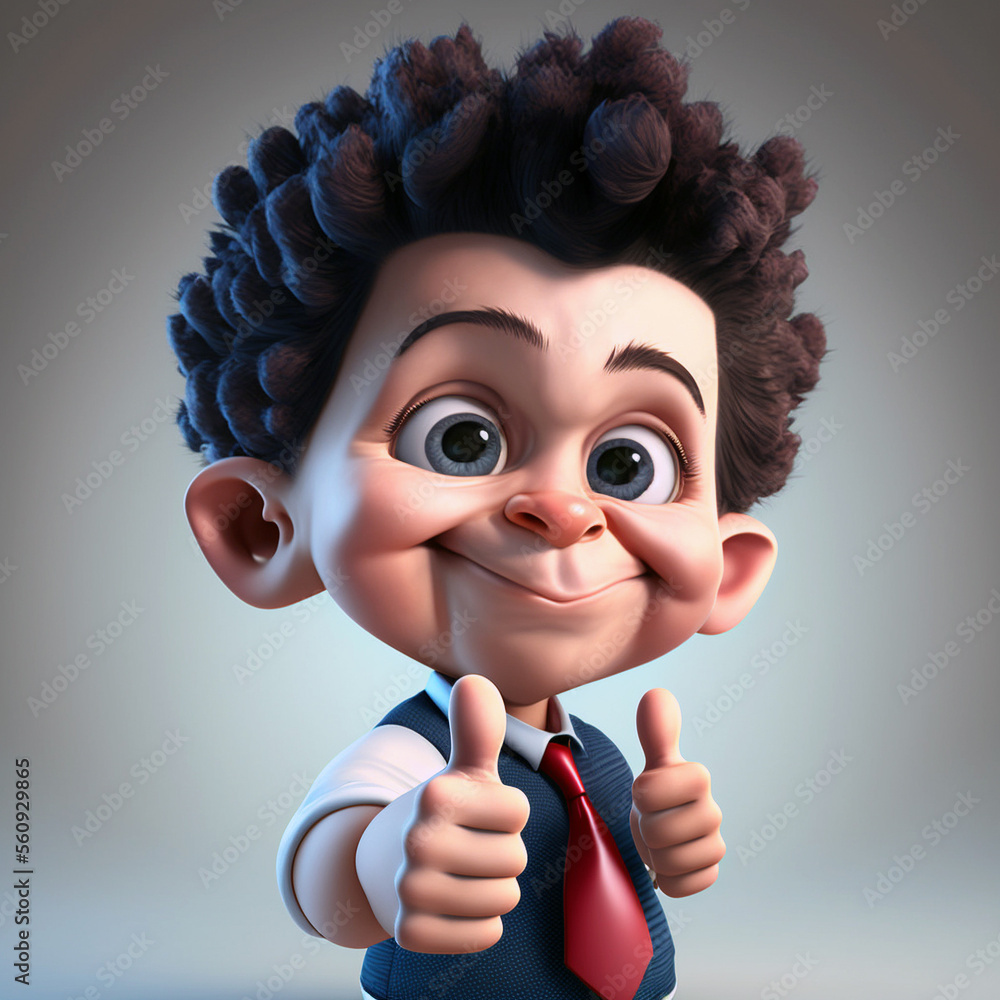 Cartoon boy smiling with thumb up. Ok sign, agree and success concept ...