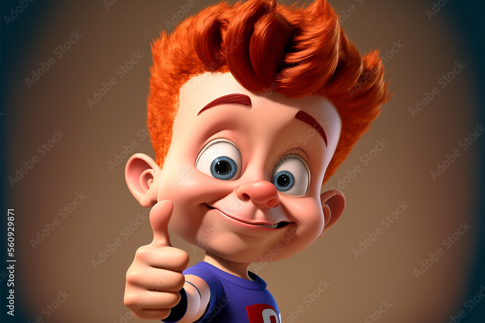 Cartoon boy smiling with thumb up. Ok sign, agree and success concept ...