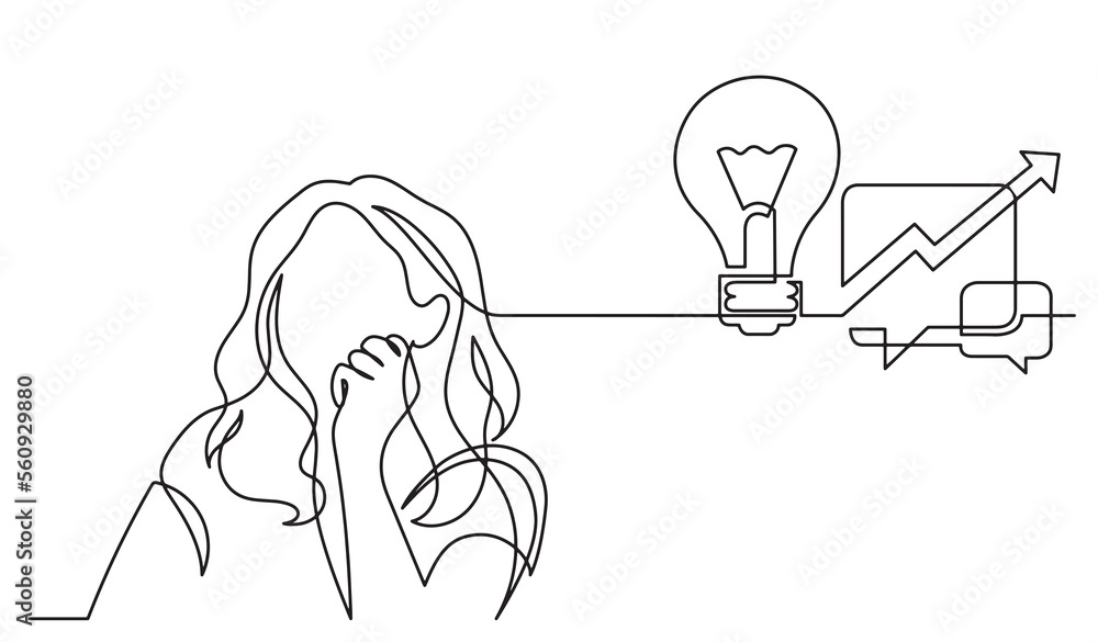 one line drawing of person thinking solving problems finding solutions ...