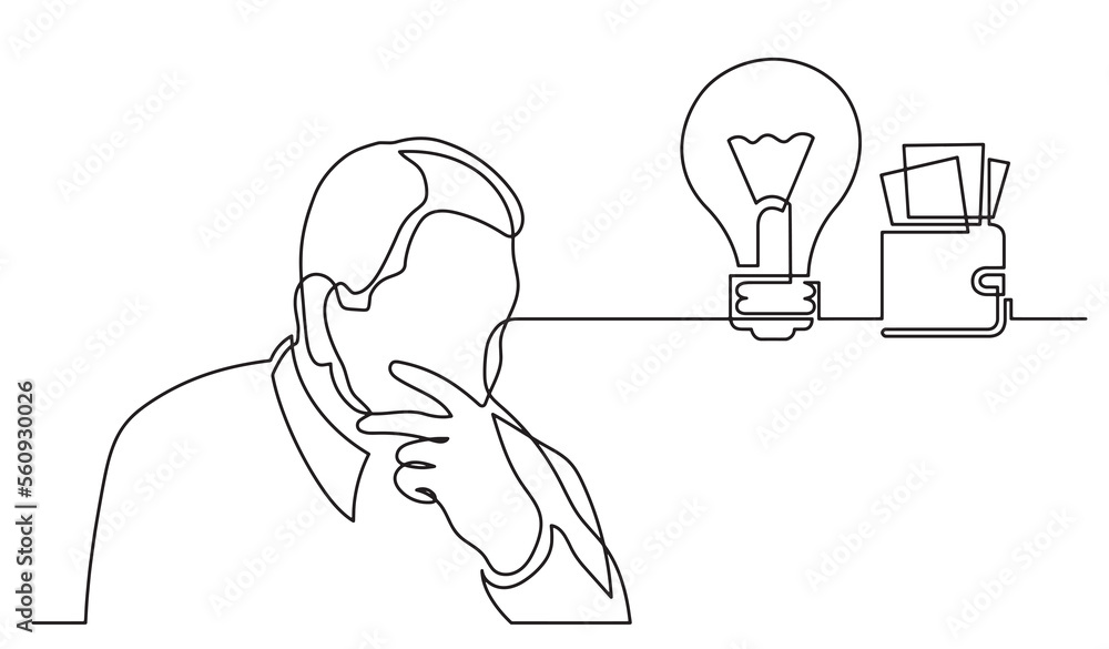 one line drawing of person thinking solving problems finding solutions ...