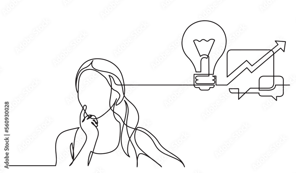 one line drawing of person thinking solving problems finding solutions ...