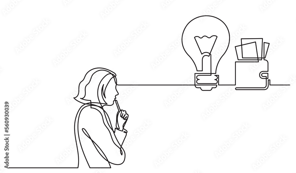 one line drawing of person thinking solving problems finding solutions ...