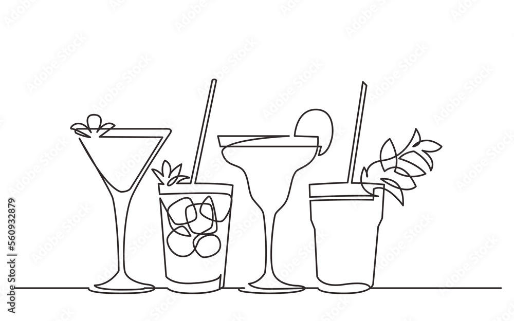 continuous line drawing exotic cocktail drinks - PNG image with ...