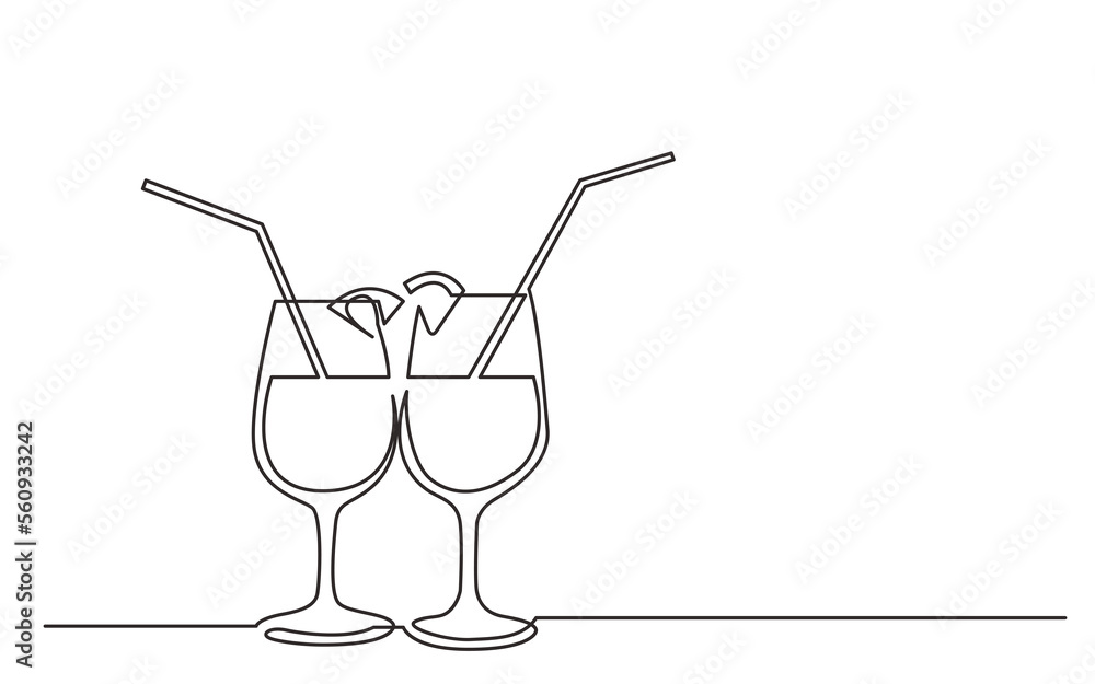 continuous line drawing two cocktail drinks - PNG image with ...