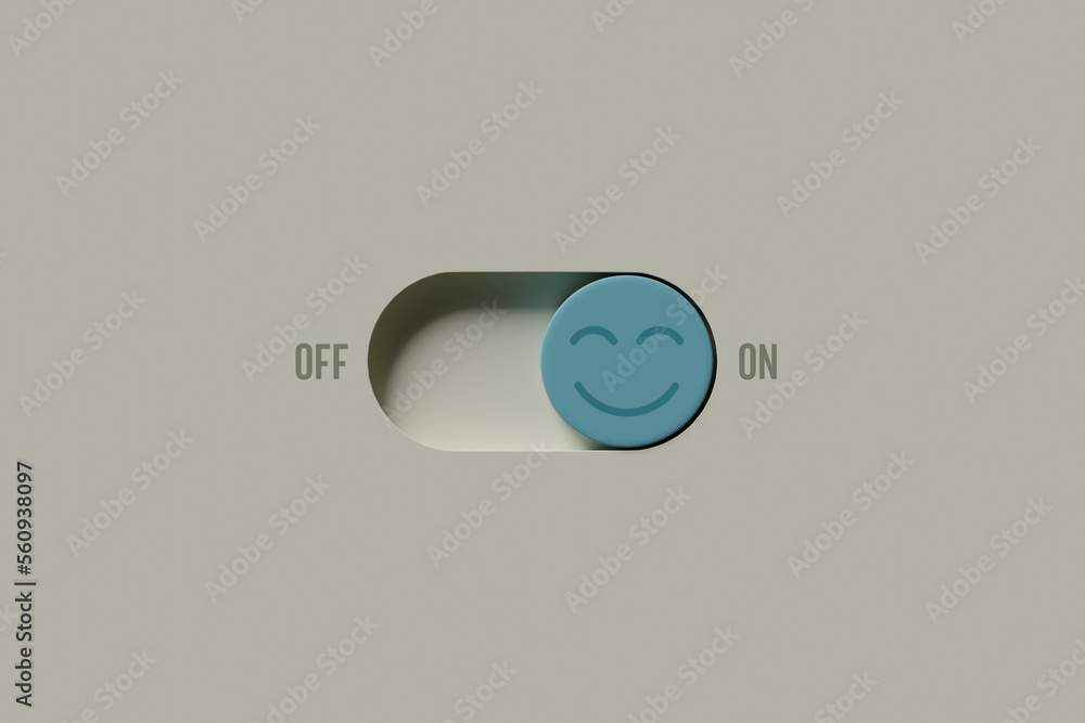 On and off toggle switch buttons with positive smile face icon ...