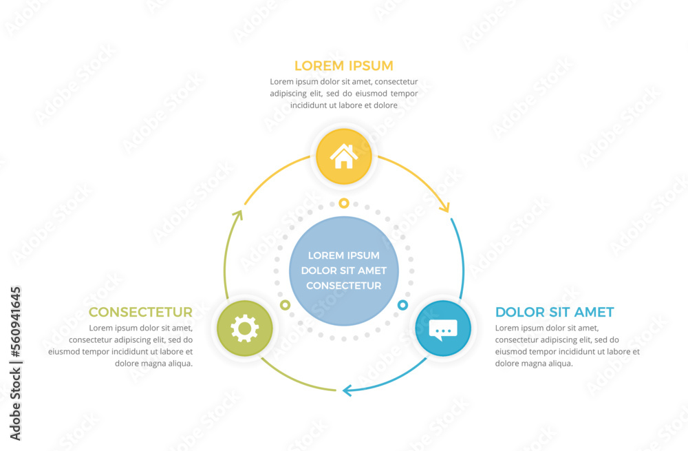 Circle diagram template with three steps or options, process ...