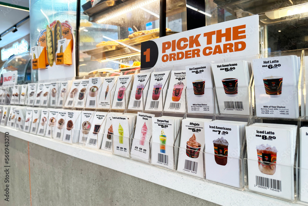 KUALA LUMPUR, MALAYSIA - OCT 31, 2022: 7-Eleven 7 Cafe food order card ...