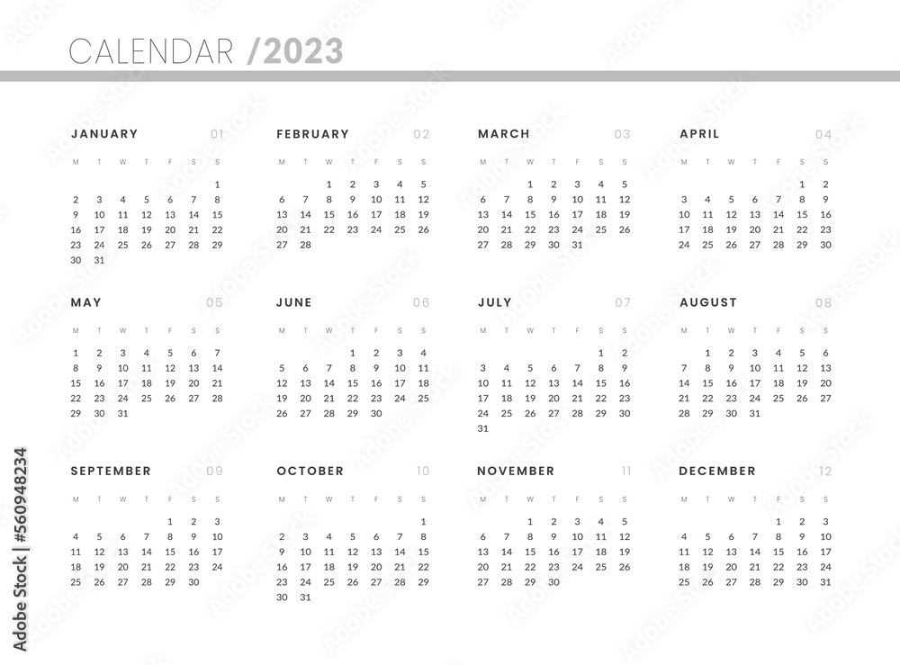 2023 Annual Calendar Template Vector Layout Of A Wall Or Desk Simple 2023 Annual Calendar Template Vector Layout Of A Wall Or Desk Simple