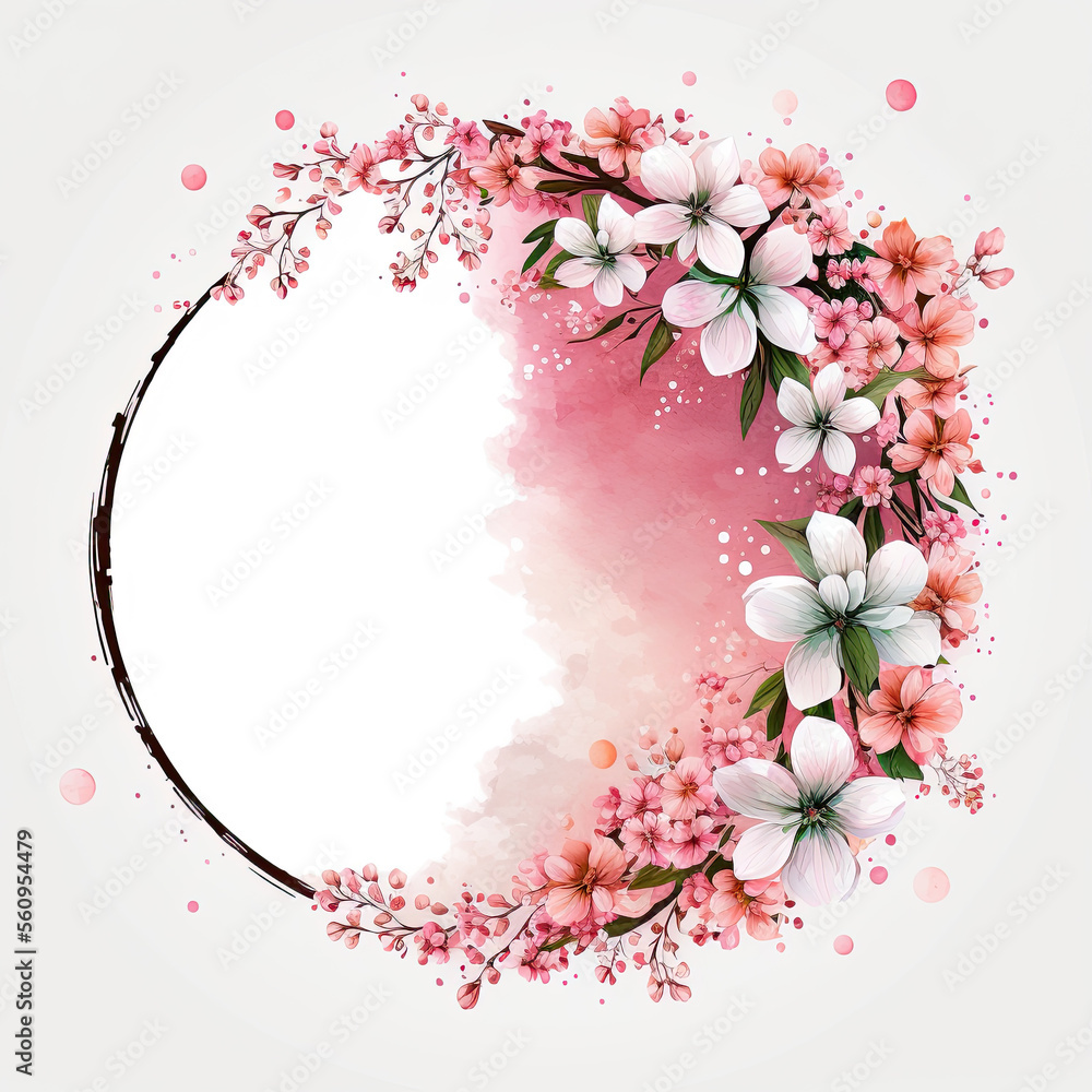 Mother's Day Frame with Pink Watercolor Flowers. Elegant Circle Design ...