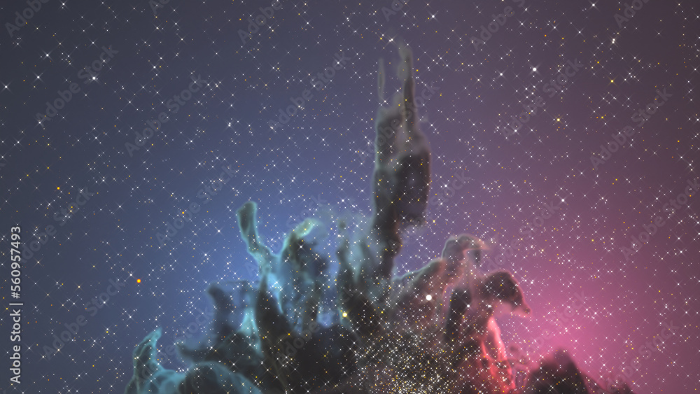 ภาพประกอบสต็อก 3D rendering of cluster of bright particles and mass of ...