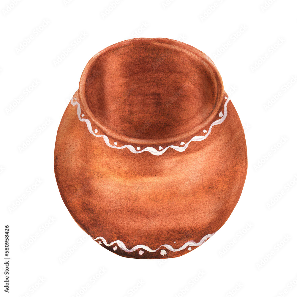 Hand-drawn watercolor traditional clay pot Stock Illustration | Adobe Stock