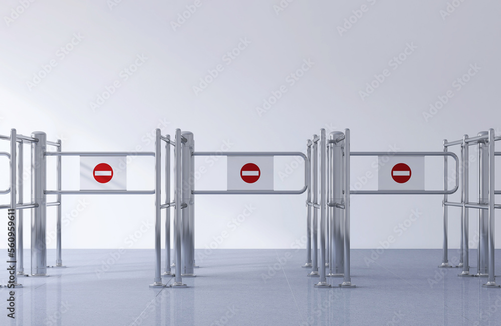 Modern, shiny stainless metal steel chrome turnstile swing exit gate ...