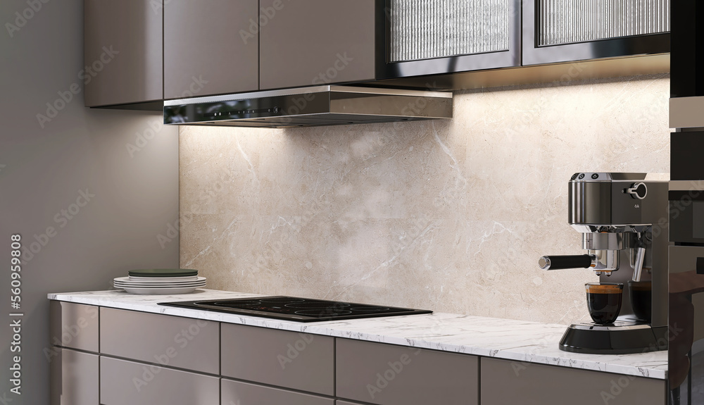 Luxury, modern marble brown kitchen counter with white marble ...