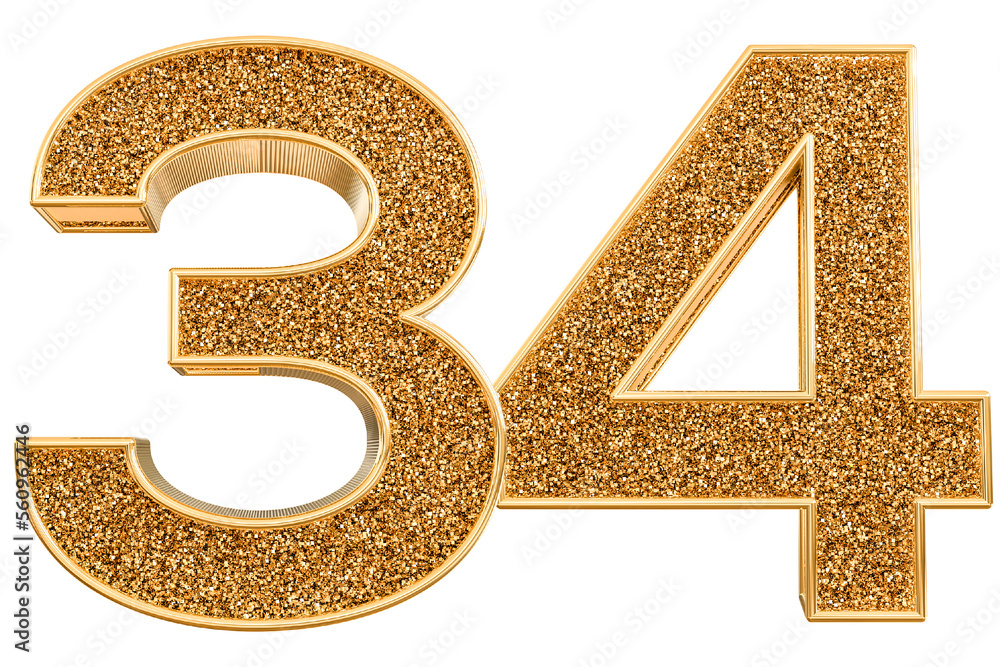 3d gold modern number 34 with generative AI Stock Illustration | Adobe ...