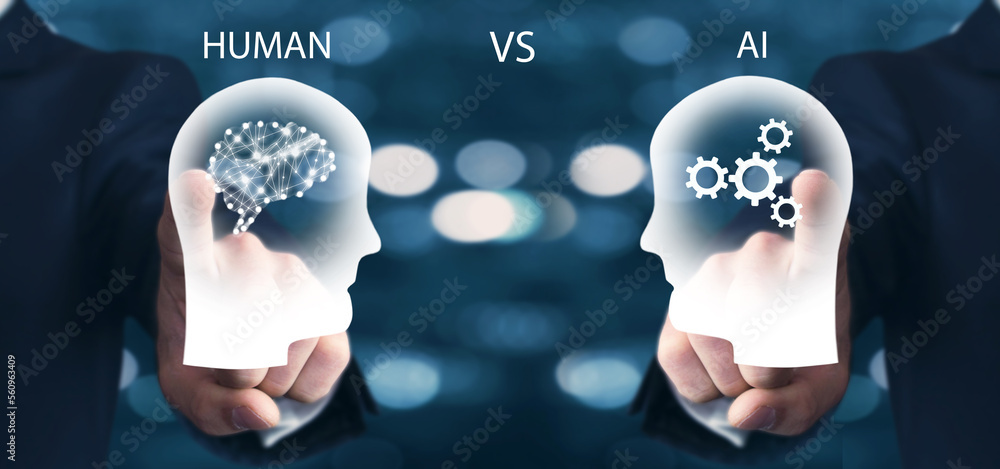 Human head VS Ai. Human intelligence vs artificial intelligence Stock ...