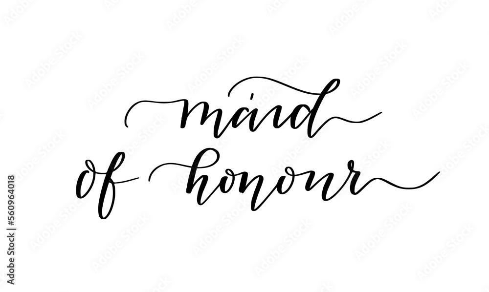 Maid of honour. Wedding reception modern hand-written brush calligraphy ...