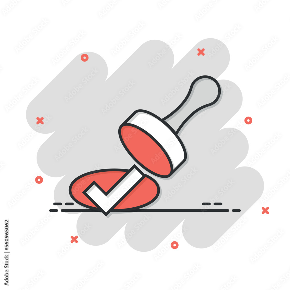 Approve stamp icon in comic style. Accept check mark cartoon vector ... Approve stamp icon in comic style. Accept check mark cartoon vector ...
