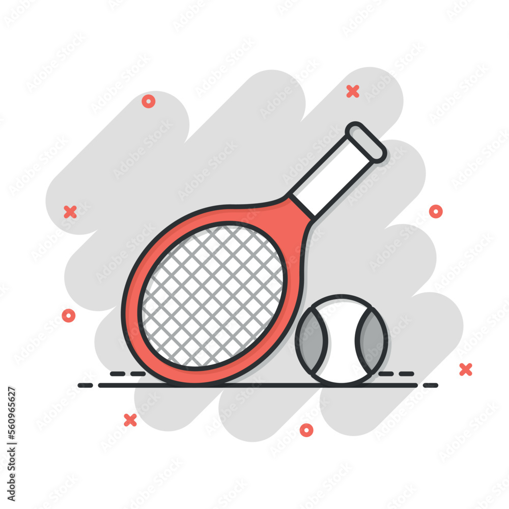 Tennis racket icon in comic style. Gaming racquet cartoon vector ...
