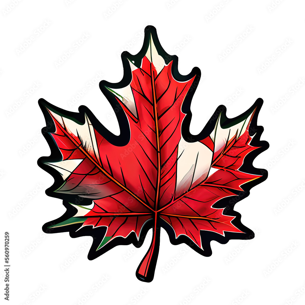 Patriotic Maple leaf illustration cartoon sticker, symbolizes Canada ...