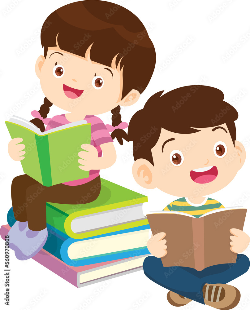 back to school with kids reading book education happy children concept ...