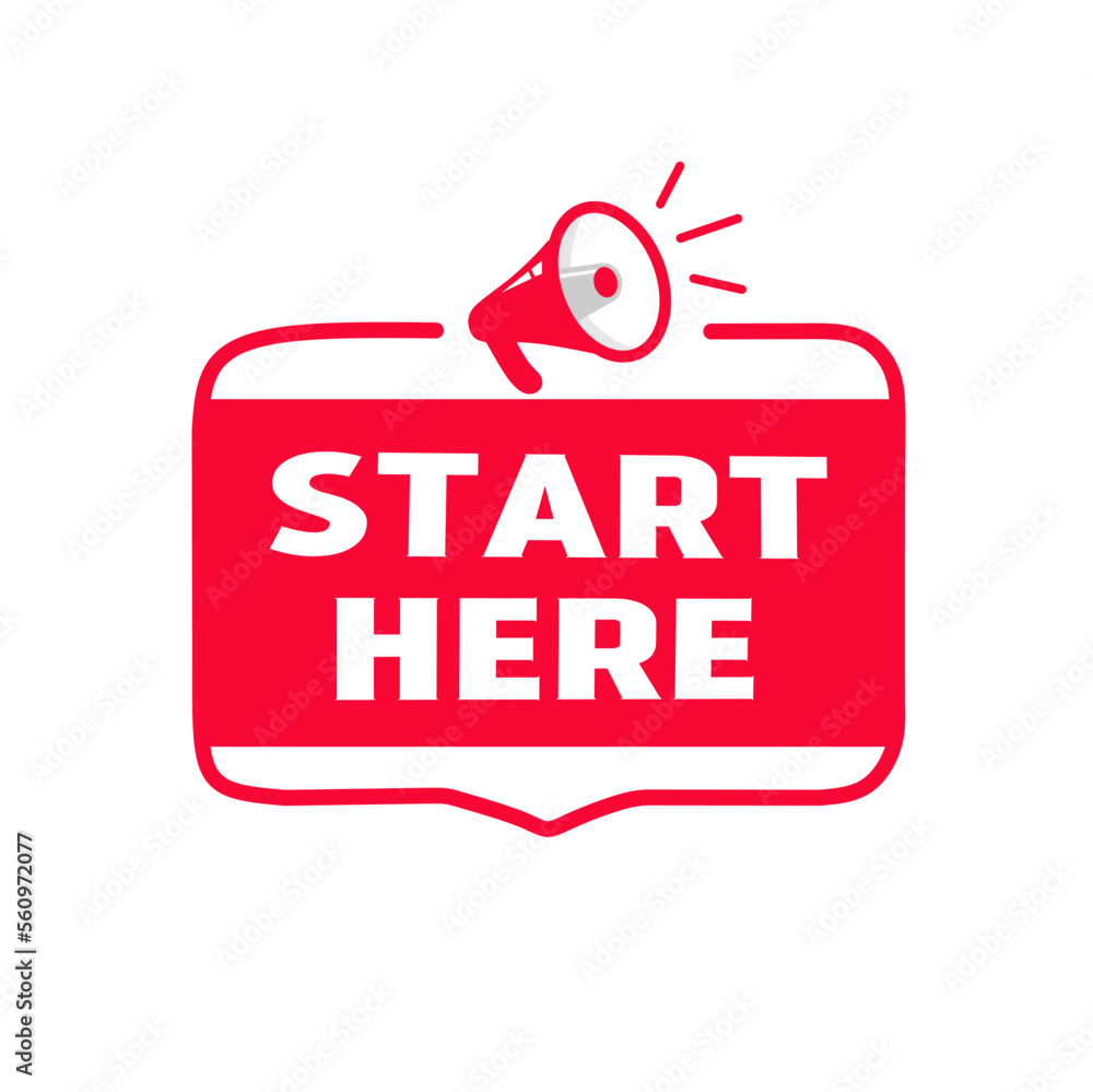 Start here banner, icon, design template. Modern vector illustration ...