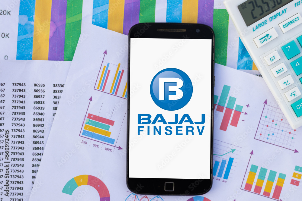 Bajaj finserv logo on smartphone with share chart and graph Stock Photo | Adobe Stock