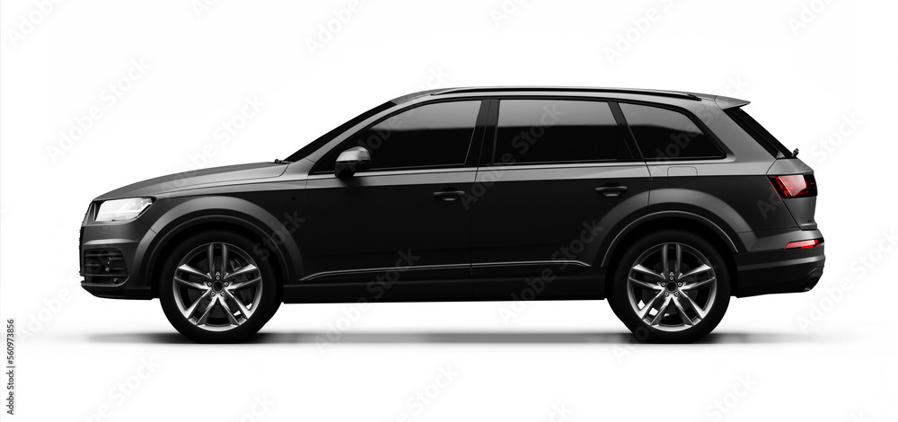 Foto de Matte black sports SUV car side view do Stock | Adobe Stock