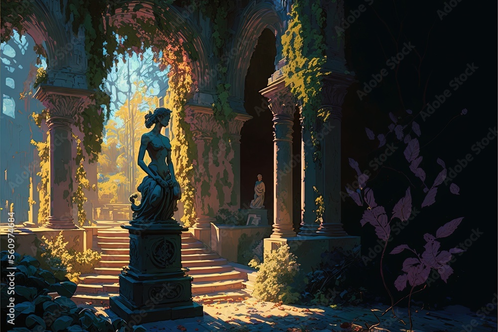 The Hanging Gardens of Babylon illustration. Lush vegetation and exotic ...