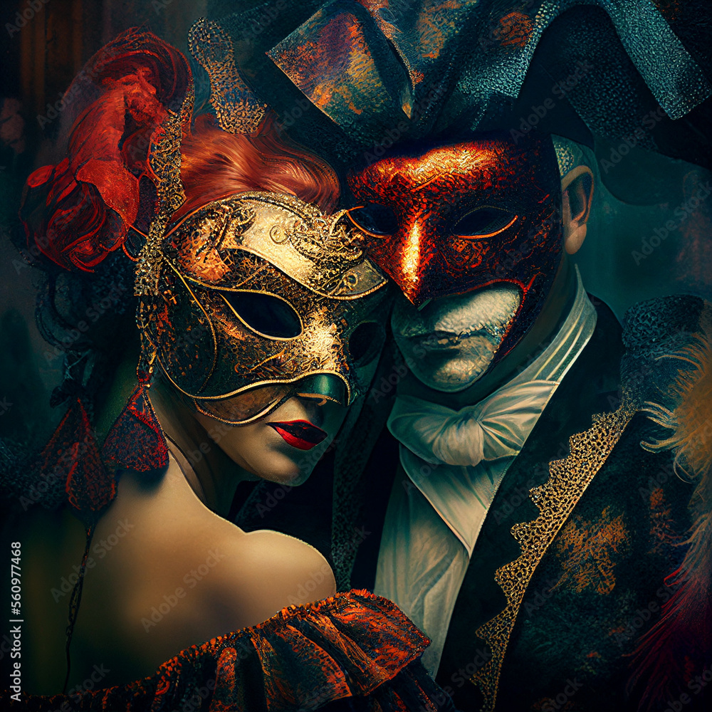 Dancing people at masquerade ball. People in masquerade masks.. Stock ...