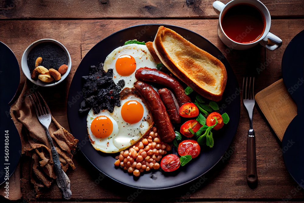 Full fry up English breakfast with fried eggs for energy Stock ...