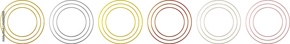 Gold, silver, bronze, copper, platinum metal rings. Thin circle frames ...