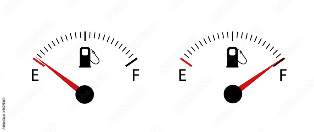 Fuel indicators gas meter. Gauge fuel vector tank full icon. Car dial ...
