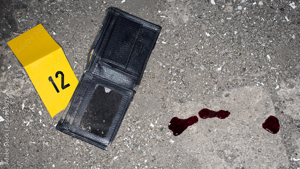 Forensic Photo Taken at Crime scene: Empty Wallet Lying on the Floor ...