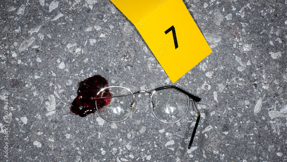 Realistic Police Case File Photo: Bloody Glasses Found on Crime Scene ...